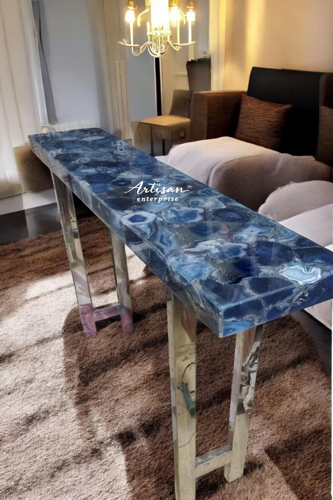 Luxury Blue Agate Console Table Top | Agate Handcrafted Kitchen Slab ...