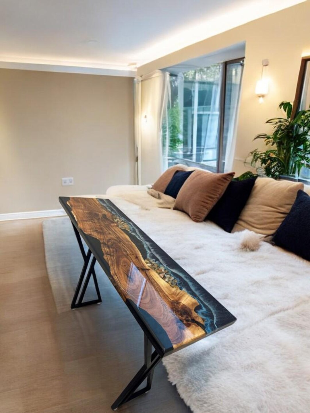 Custom Epoxy Table Walnut Wood Deep Ocean Sea and Waves Dining Table ...