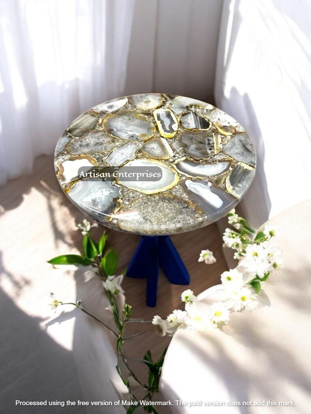 Round Agate Stone Coffee Table Tops Handmade Art Luxurious Gemstone ...