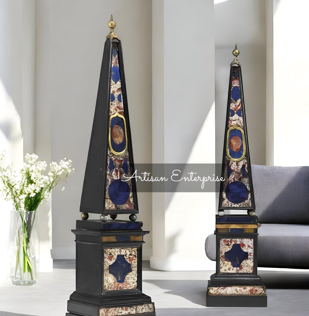 Minimalist Black Marble Obelisk Set of 2psc– Modern Marble Obelisk ...