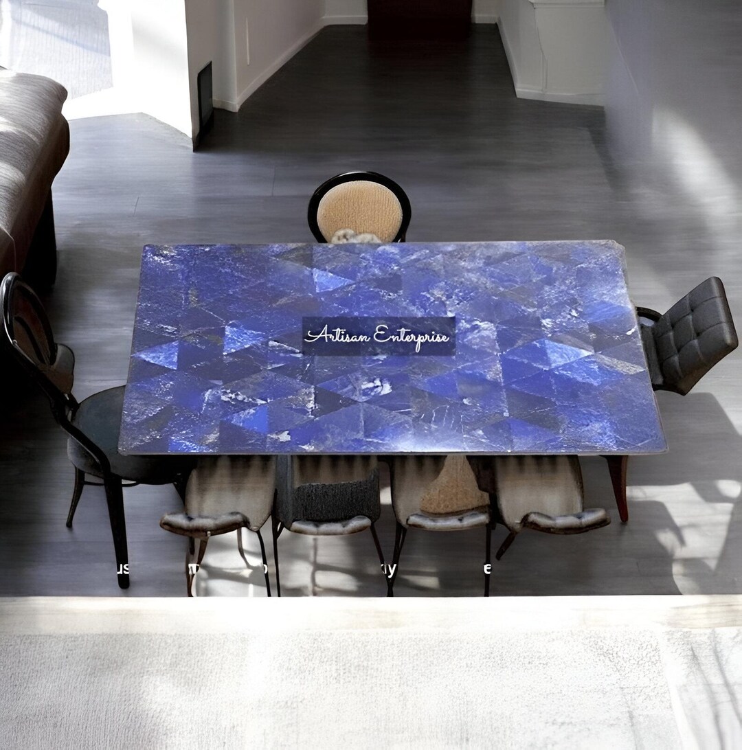 Lapis Lazuli Elegant Rectangle Table Top Gemstone Office Meeting Desk ...