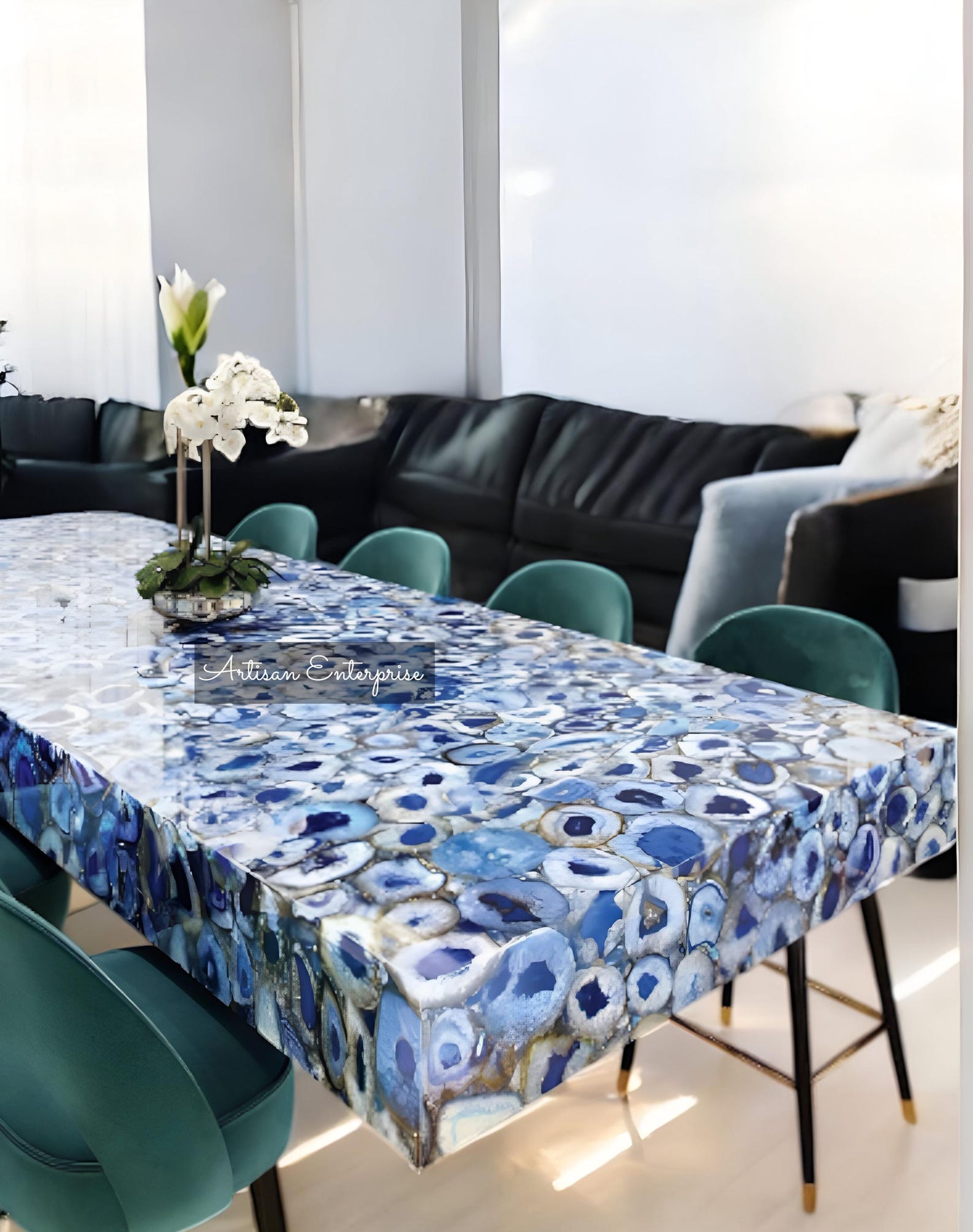 Modern Blue Agate Stone Dining Table Top - Luxurious Living Room ...