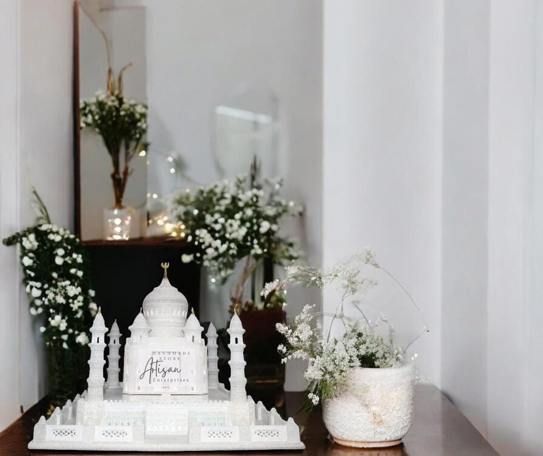 Italian White Marble Replica Taj Mahal Sculpture – Handmade Indian Art ...