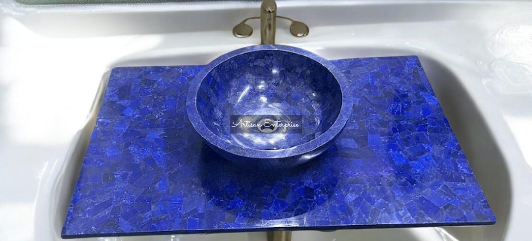 Exquisite Lapis Lazuli Countertop Basin – Handmade Natural Blue ...