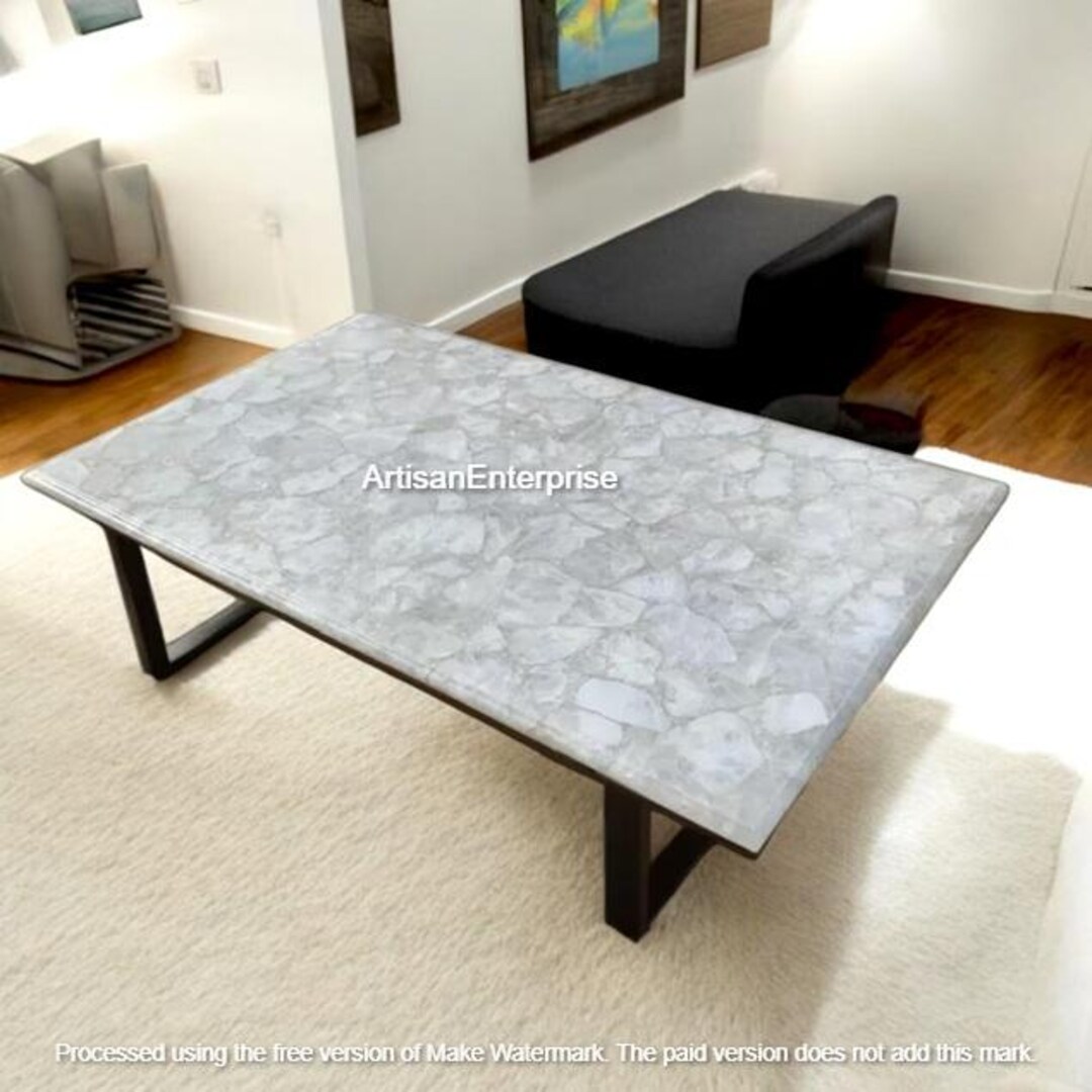 White Quartz Kitchen Slab Dining Table – Custom Contemporary Stone ...