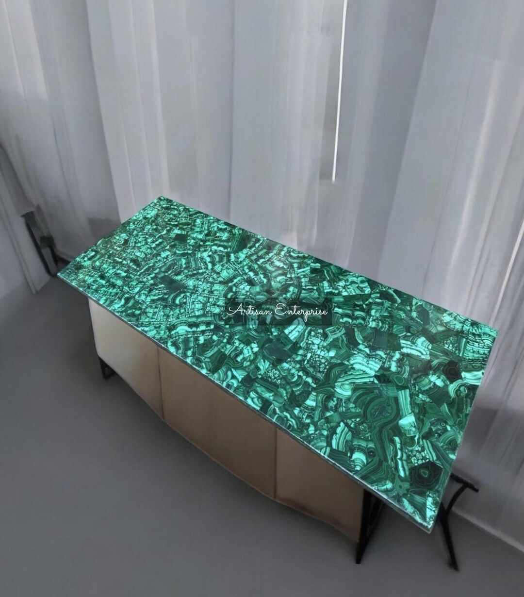 Handmade Green Malachite Stone Table Top: Elegant Dining Room Decor - Etsy