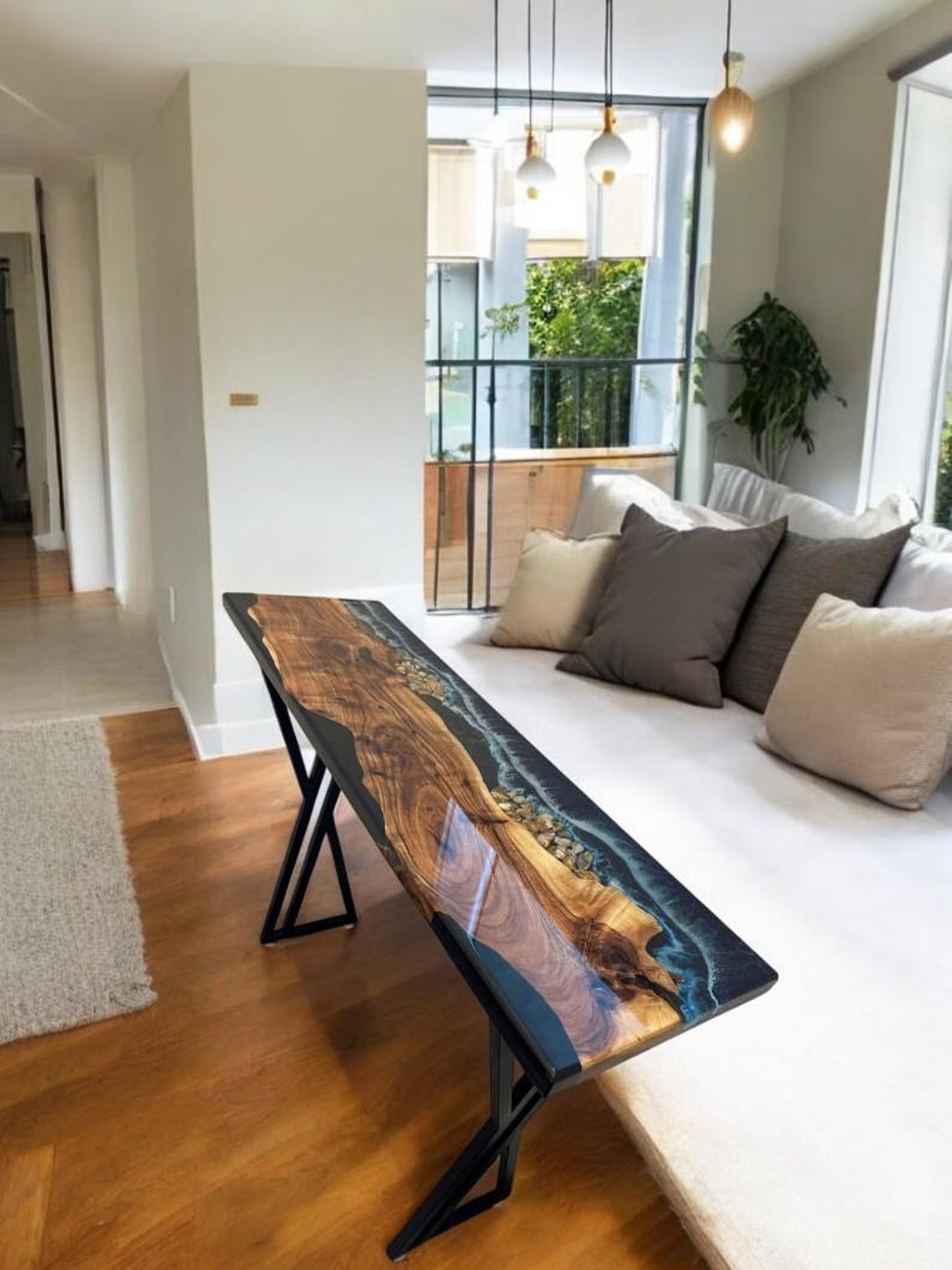 Custom Epoxy Table Walnut Wood Deep Ocean Sea and Waves Dining Table ...