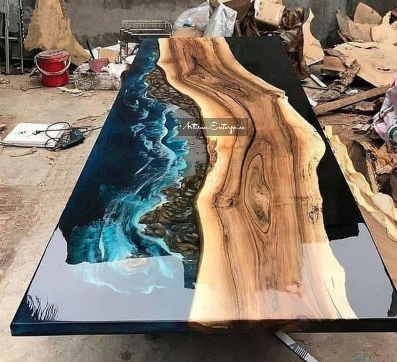 Epoxy Resin Ocean Wave Table Top – Handcrafted Coastal Decor, Perfect ...