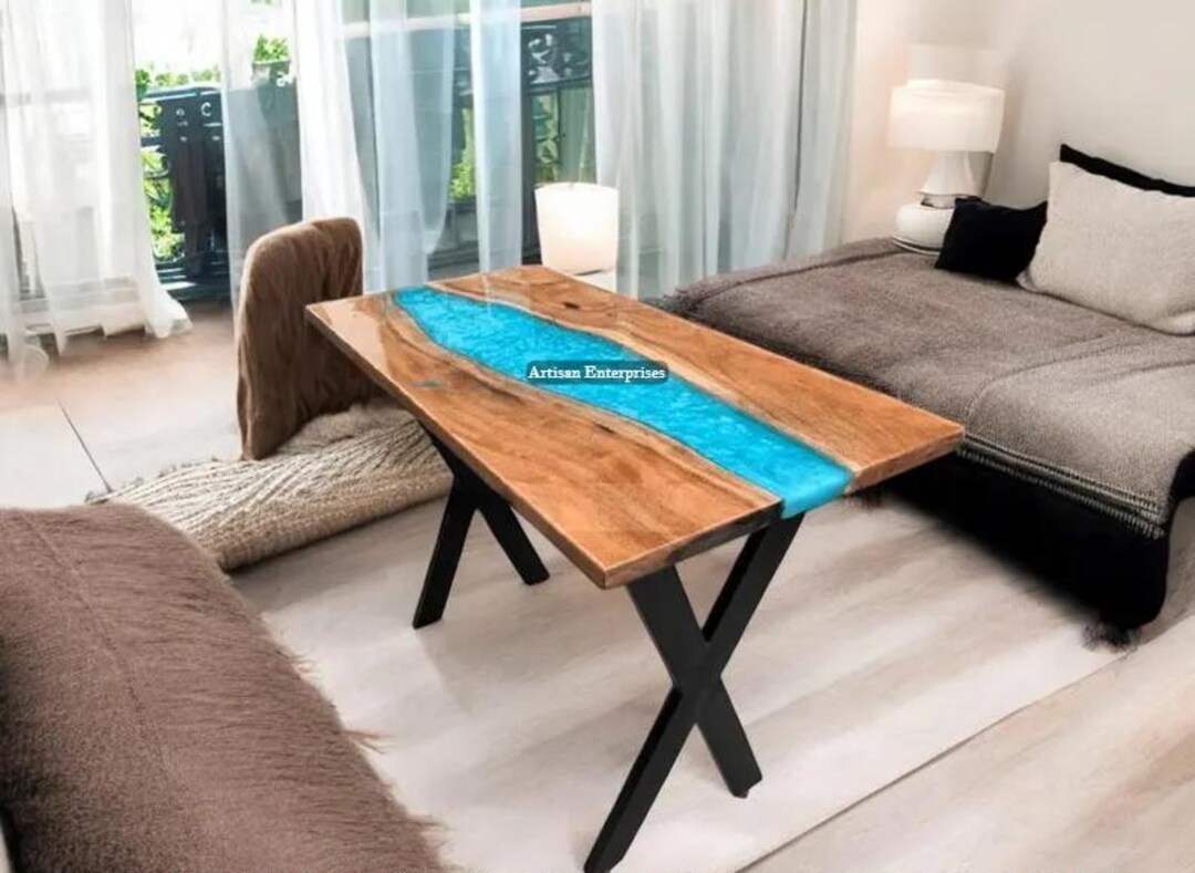 Epoxy Resin Table, Handcrafted Blue Resin Dining Table, Farmhouse ...