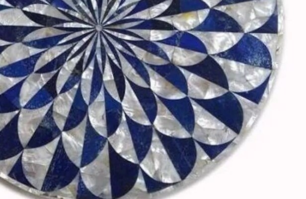 White Marble Coffee Table Semi Precious MOP Stone Inlay Mosaic Art ...