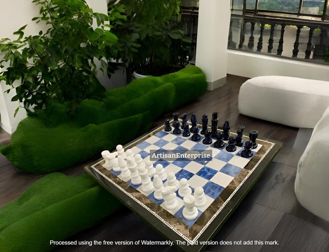 Elegant Black Marble Chess Board Set With Lapis and Custom Chess Pieces ...