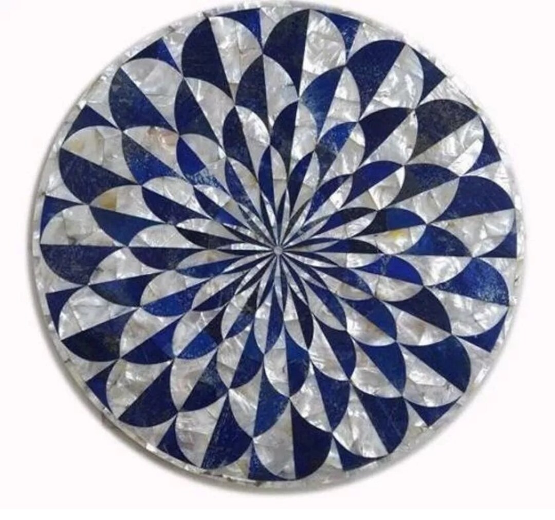 White Marble Coffee Table Semi Precious MOP Stone Inlay Mosaic Art ...