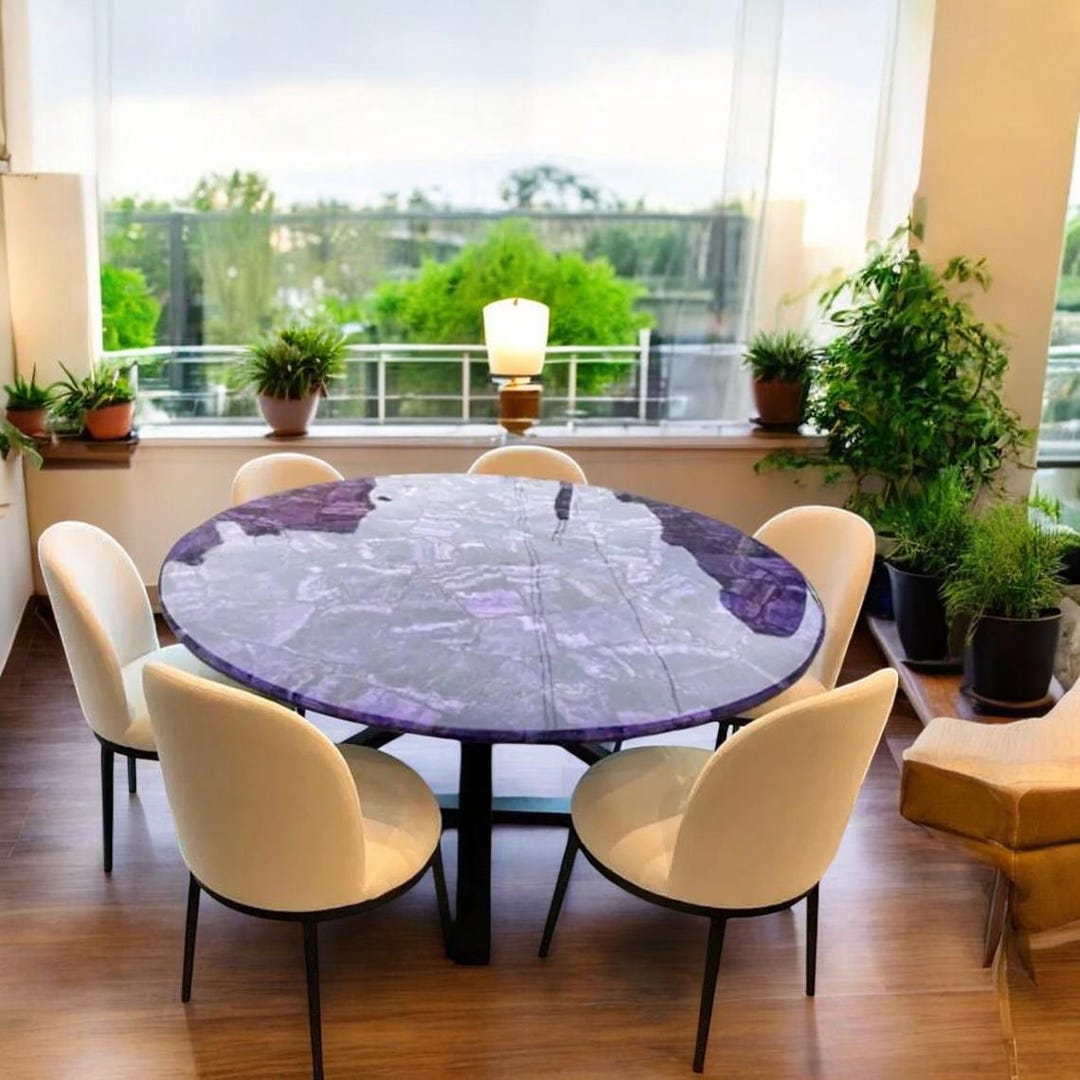 Round Amethyst Stone Coffee Table for Use Dining Area Kitchen ...