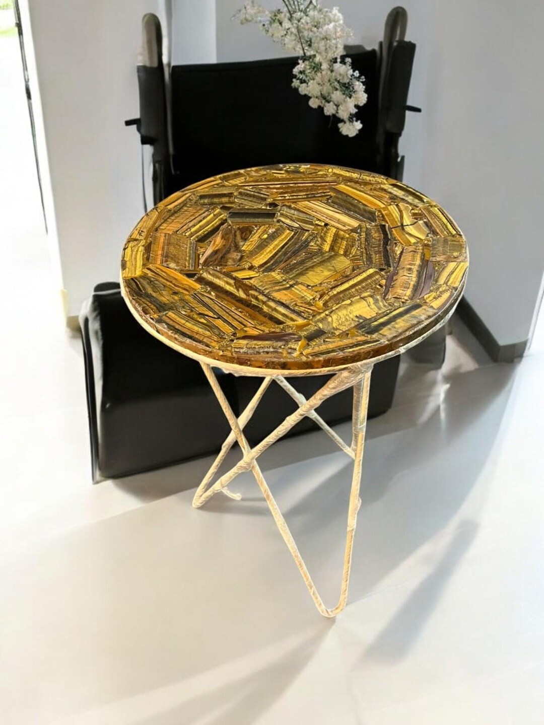 Elegant Tiger Eye Stone Coffee Table Top Unique Countertop Sofa ...