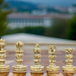 8 Artisan Natural Wooden Chess Board With Hand-carved Pieces and ...