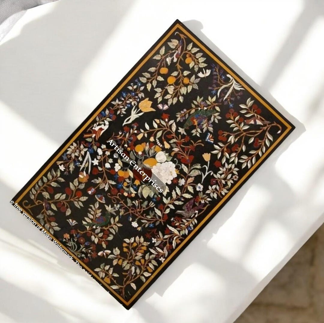 Black Marble Semi Precious Inlay Kitchen Living Room Dining Table Top ...