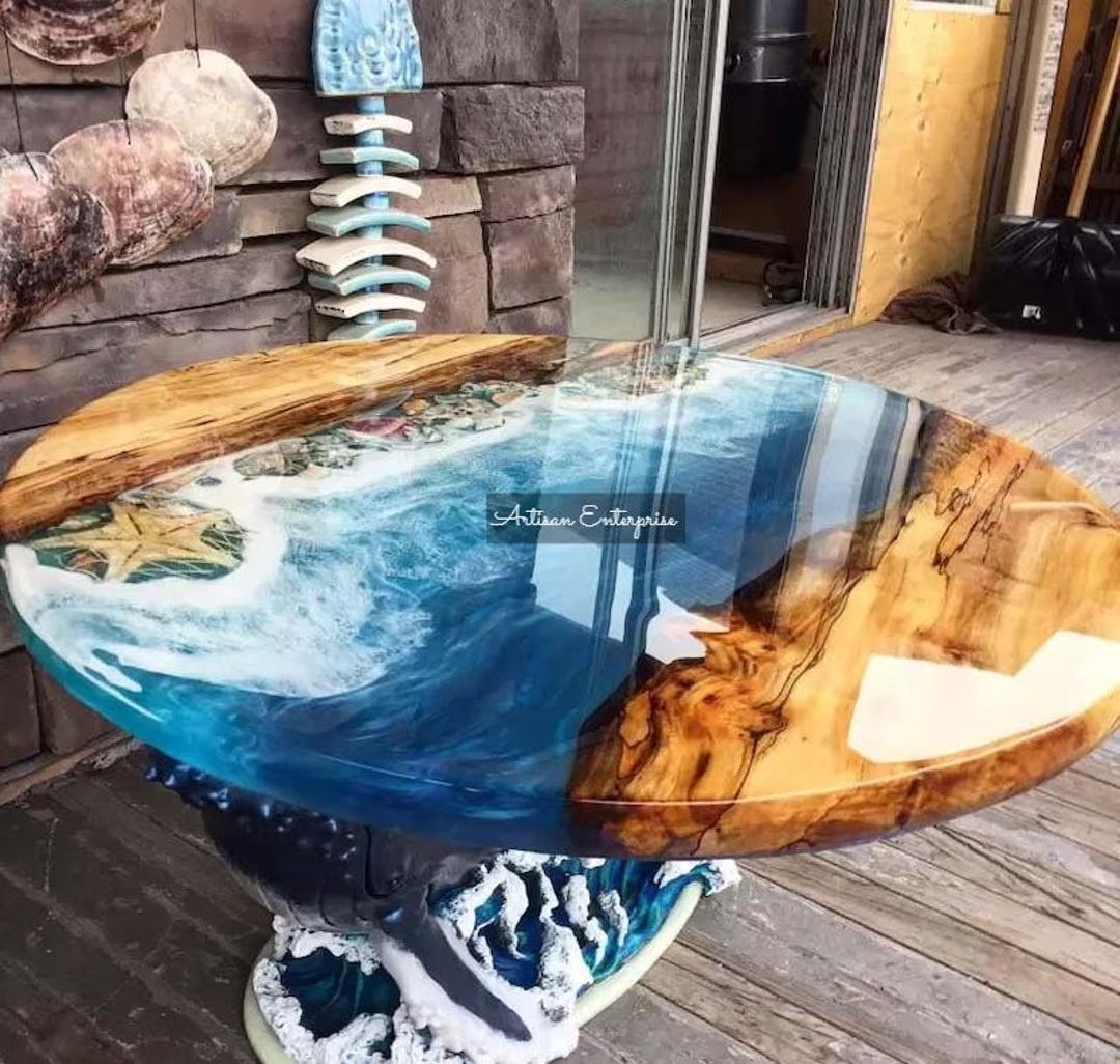 Ocean Effect Epoxy Resin Round Table, Sea-inspired River Table Top ...