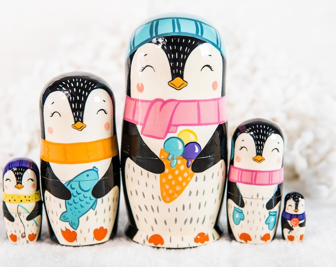 Penguin 5pcs Set Matryoshka Nesting Dolls for Kids Carved Wood, Hand ...