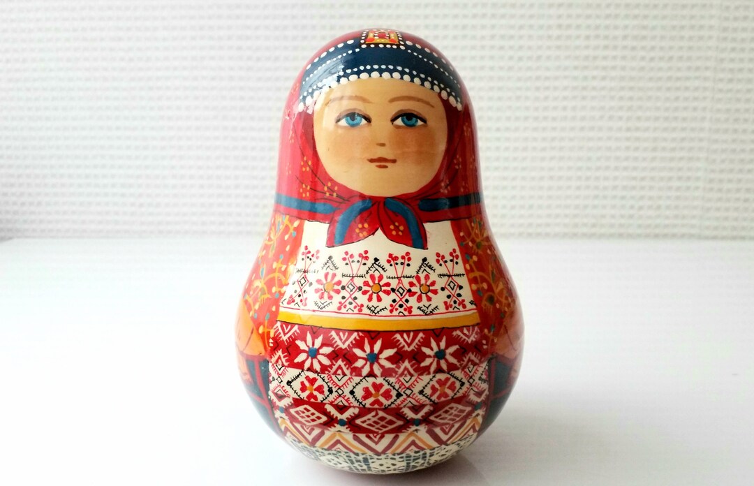5-1/2" Round Shape Tilting Doll Like Matryoshka Doll Hand Made Wooden ...