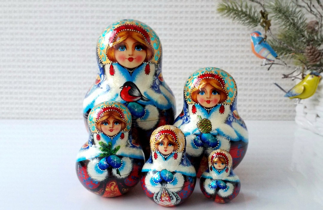 Nesting Dolls Set Hand-painted Wooden Stacking Toy Russian Matryoshka ...