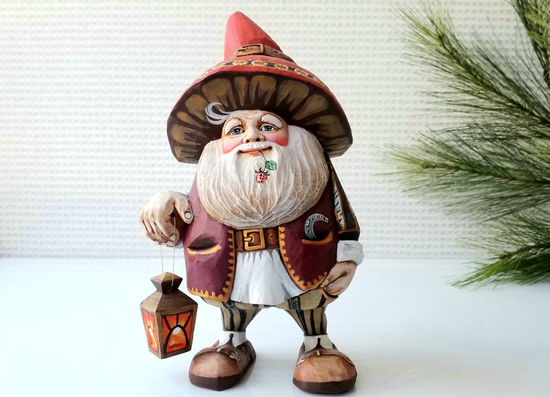 Gnome With a Lantern Legendary Dwarfish Creature Hand Carved Wooden ...