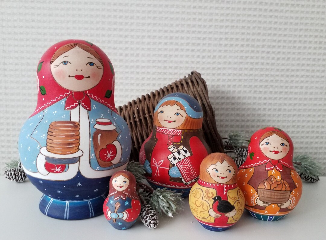 Russian Matryoshka Doll Winter Theme Unique Round Shape Hand Painted ...