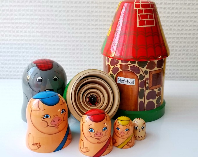 Three Little Pigs and Big Grеy Wolf Nesting Dolls for Kids Matryoshka ...