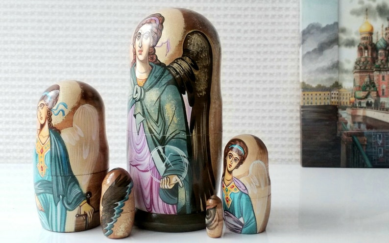 Archangel Gabriel Nesting Dolls: Hand-painted Religious Decor, 5 Piece ...