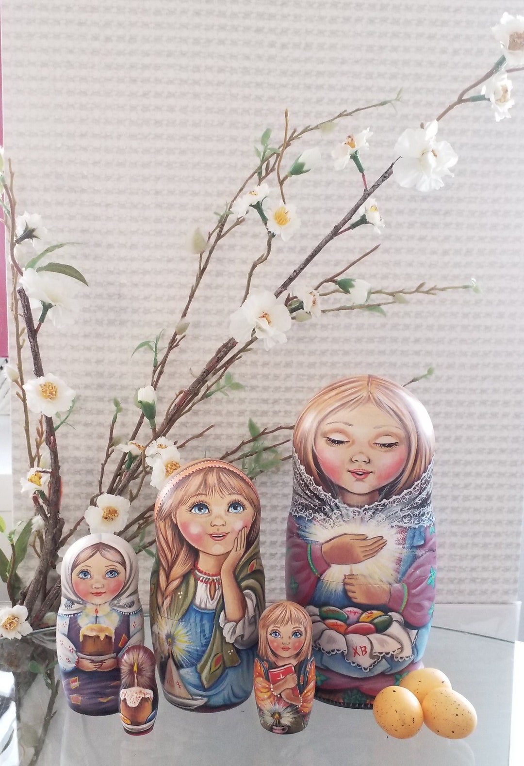 7"matryoshka Nesting Dolls Children Praying Hand Painted Wooden ...