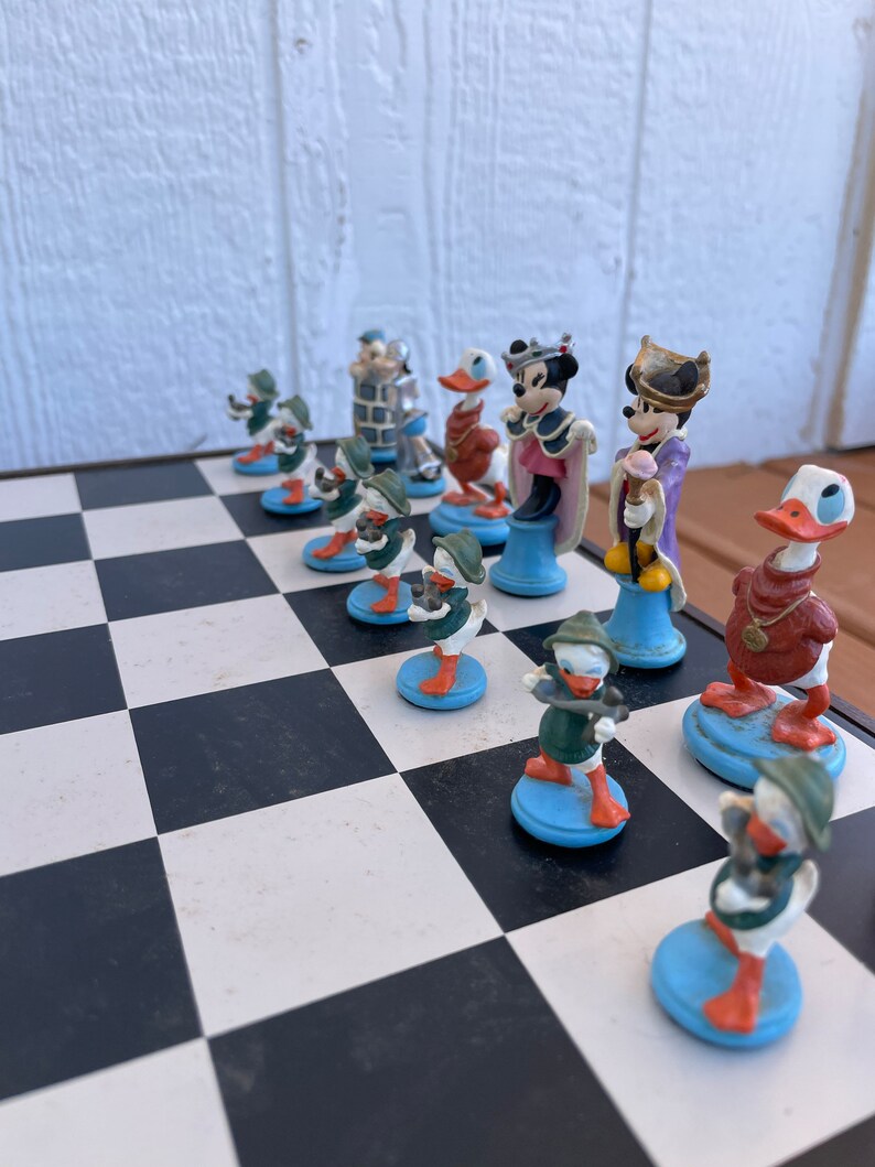 Walt Disney Chess Set Hand Painted Pewter Pieces Micky Mouse - Etsy