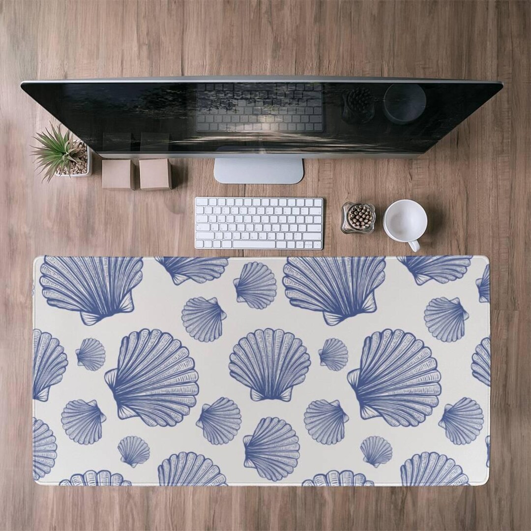 Blue Seashells Computer Desk Mat, Extra Large Mousepad,blue Coastal ...