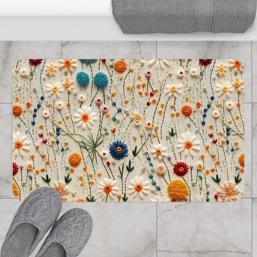 Daisies Bath Mat Floral Aesthetic Bath Mat Wildflower Memory Foam Bath ...