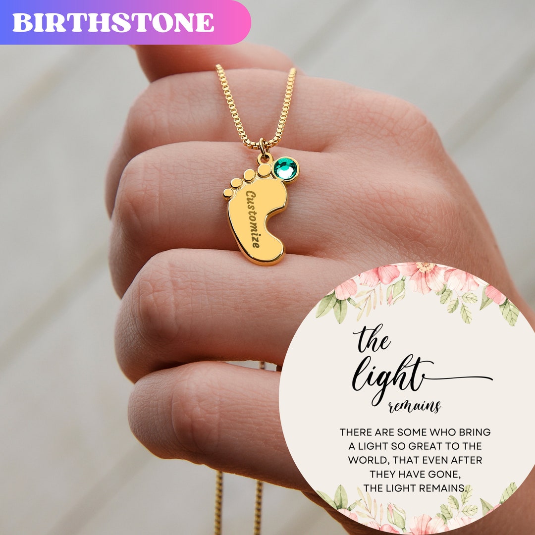 Memorial Necklace Engraved Baby Feet Charm Necklace Miscarriage Gift ...