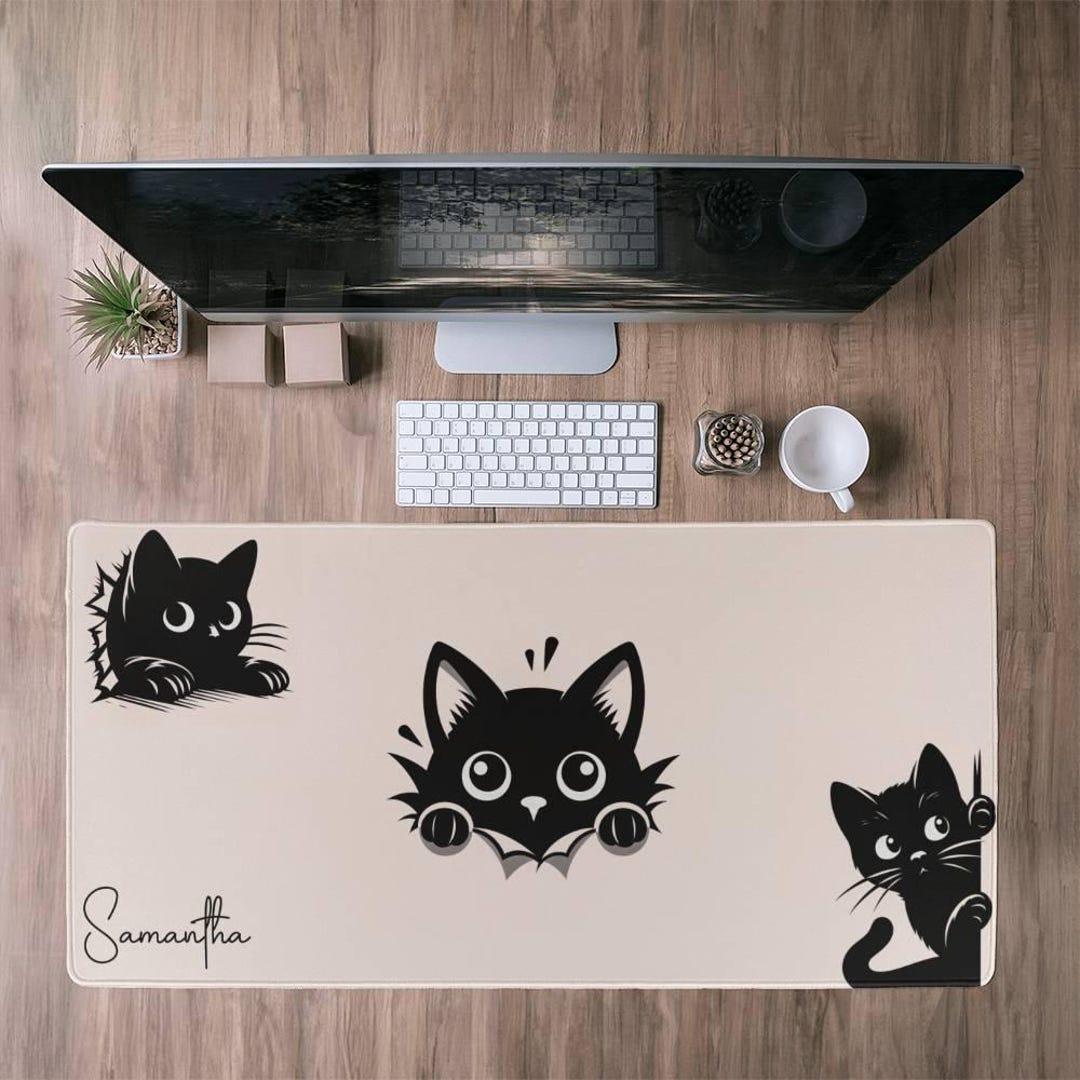 Funny Peeking Cat Computer Desk Mat Personalized Black Cat Mousepad ...