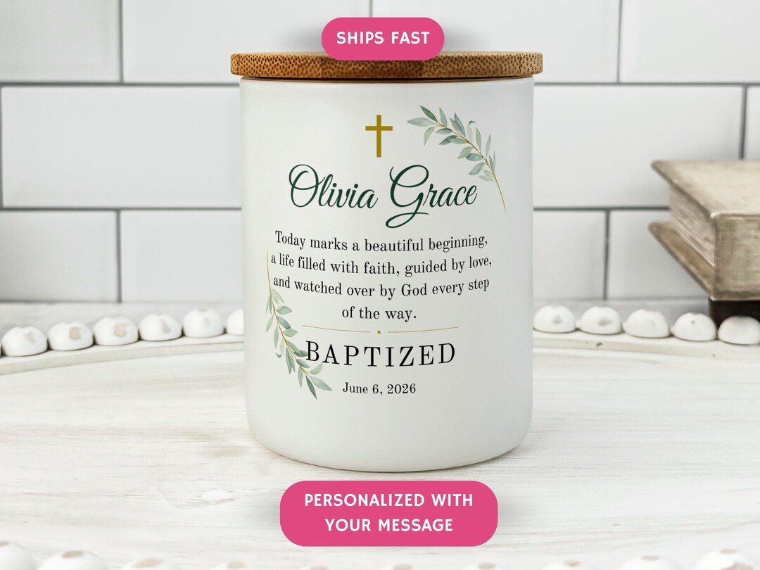 Personalized Baptized Candle, Botanical Baptism Candle, Custom ...