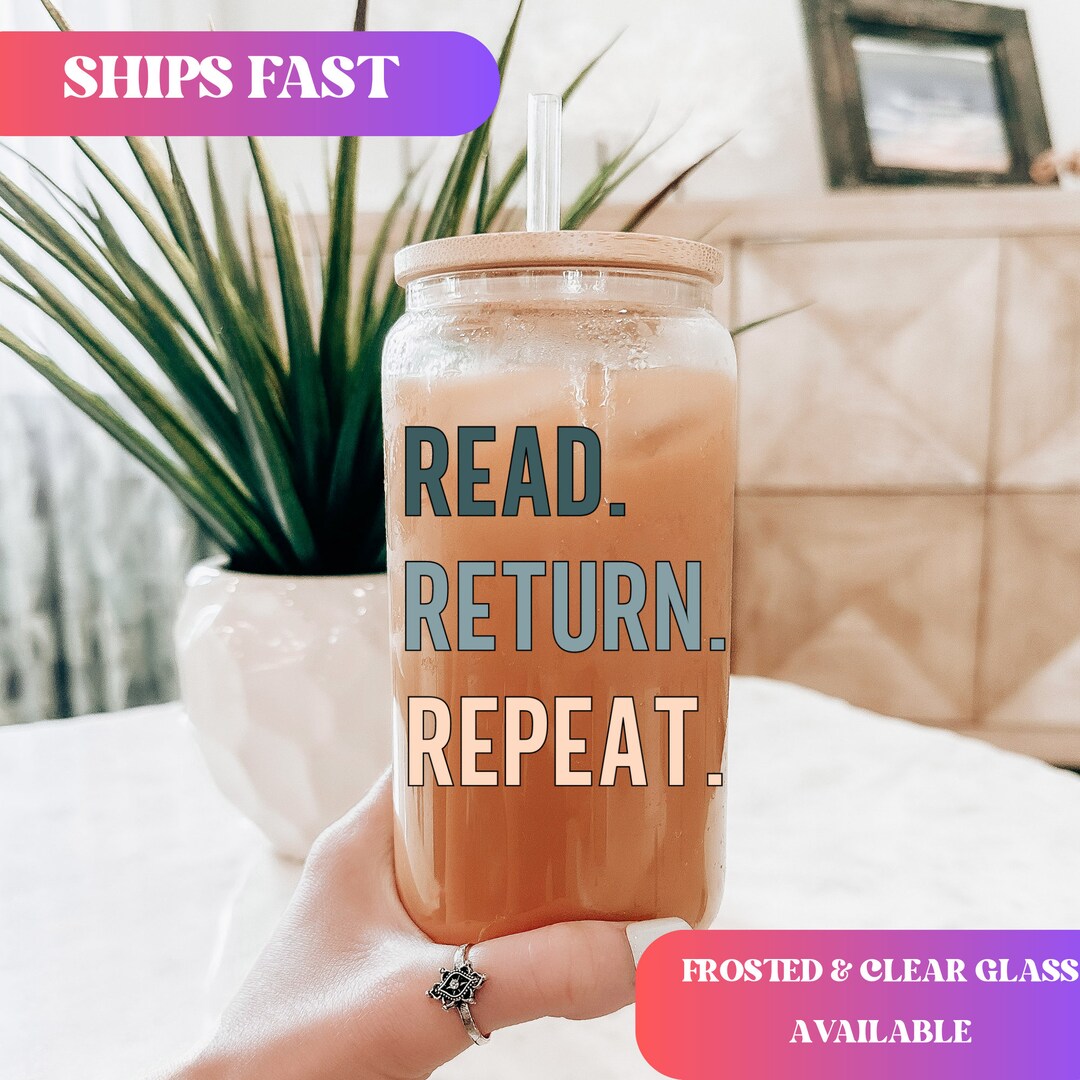 Reading Frosted Glass Tumbler Read Return Repeat Frosted Glass Cup ...