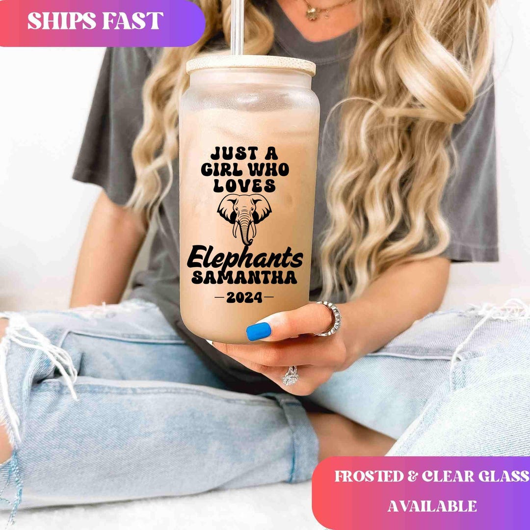 Personalized Elephants Iced Coffee Cup, Custom Just a Girl Who Loves ...