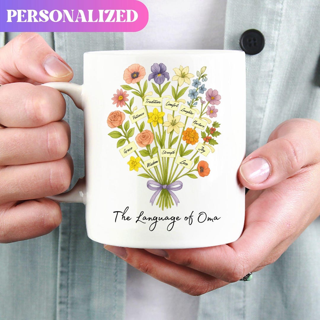 The Language of Oma Mug, Personalized Flower Gift for Oma, Custom ...