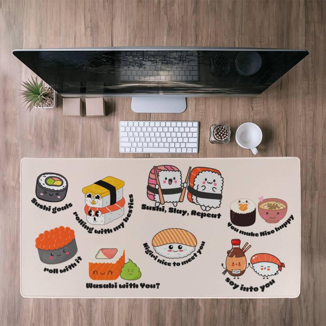 Kawaii Sushi Computer Desk Mat Personalized Funny Sushi Puns Mousepad ...