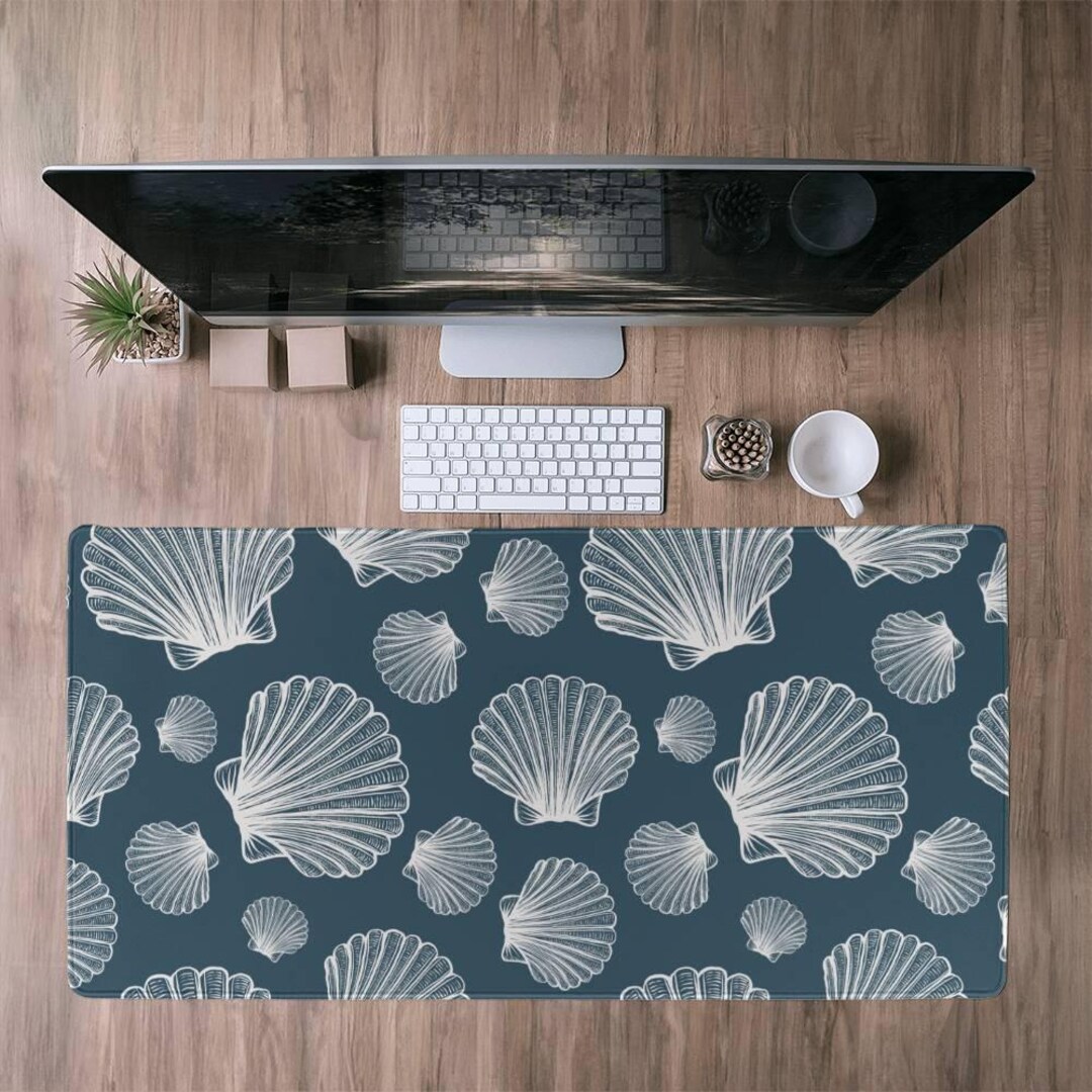 Blue Seashells Computer Desk Mat, Extra Large Mousepad,blue Coastal ...