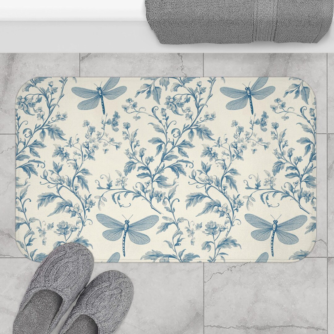 Toile De Jouy Bath Mat French Provencal Pattern Printed Bath Rug ...