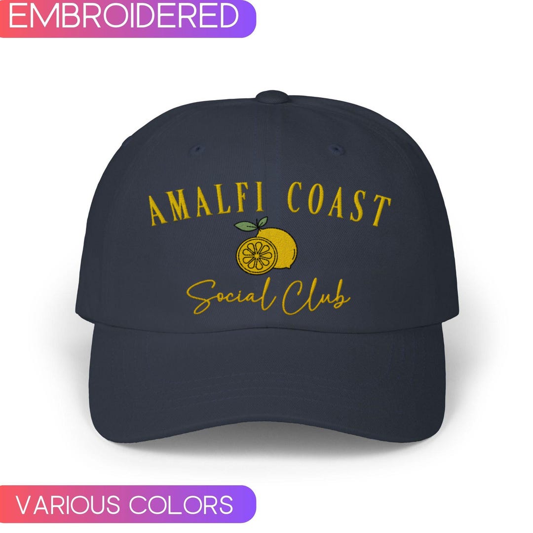 Amalfi Coast Embroidered Hat, Social Club Baseball Cap, Amalfi Coast ...