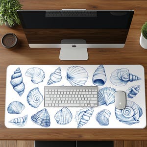 Blue Seashell Computer Deskmat Beach House Decor Extra Large Mousepad ...
