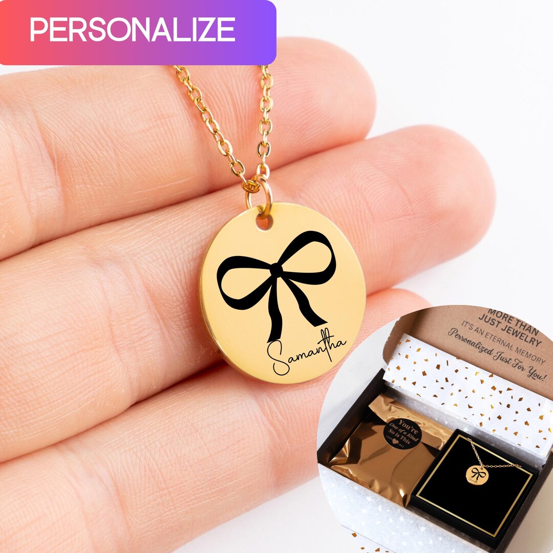 Personalized Coquette Bow Necklace Engraved Coquette Gifts Bow Engraved ...