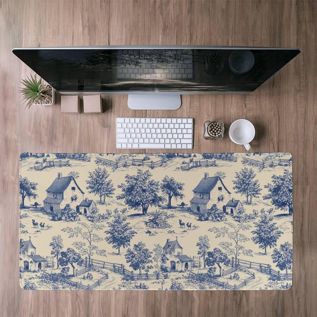 Blue Chinoiserie Computer Desk Mousepad Toile De Jouy Deskmat French ...