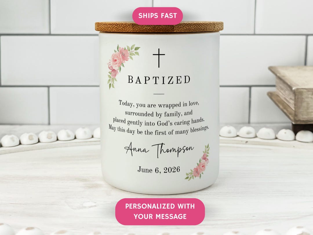 Personalized Baptized Candle, Floral Baptism Candle, Custom Christening ...