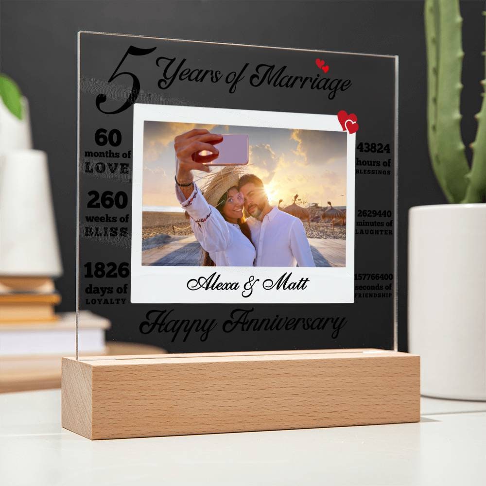 Custom 5 Year Anniversary Gift Acrylic Photo Plaque Personalized Fifth ...