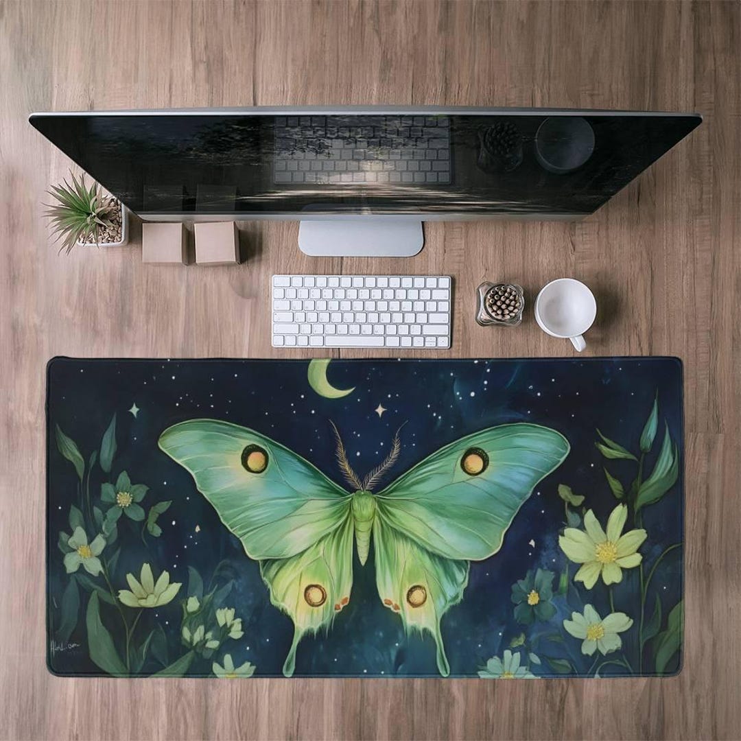 Cottagecore Celestial Luna Moth Deskmat Whimsigoth Desk Mat Cottagecore ...