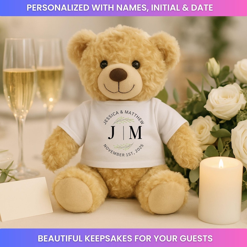 Personalized Wedding Favor Teddy Bear Custom Initials Names Date Thank ...