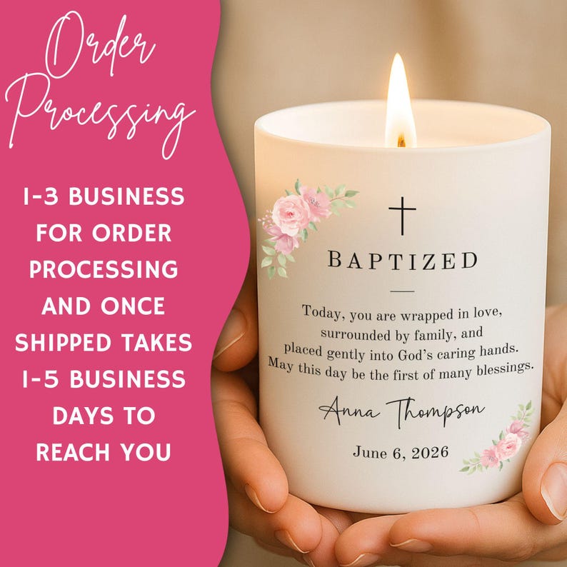 Personalized Baptized Candle, Floral Baptism Candle, Custom Christening ...